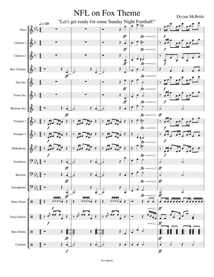 NFL on Fox Theme Sheet music for Trombone, Mellophone, Flute, Clarinet ...
