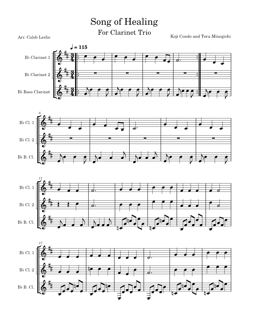 Song of Healing – Koji Kondo Song of Healing for Clarinet Trio Sheet ...