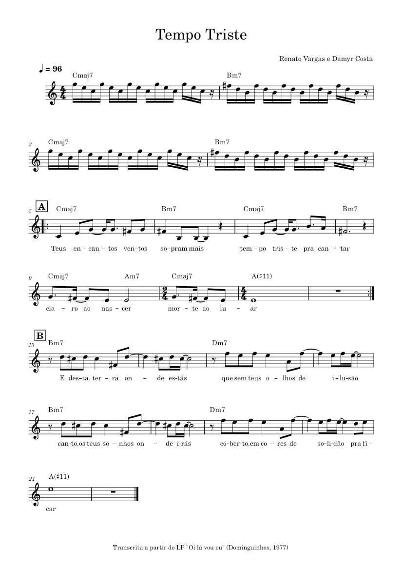 Tempo Triste – Renato Vargas e Damyr Costa Sheet Music for Piano (Solo ...