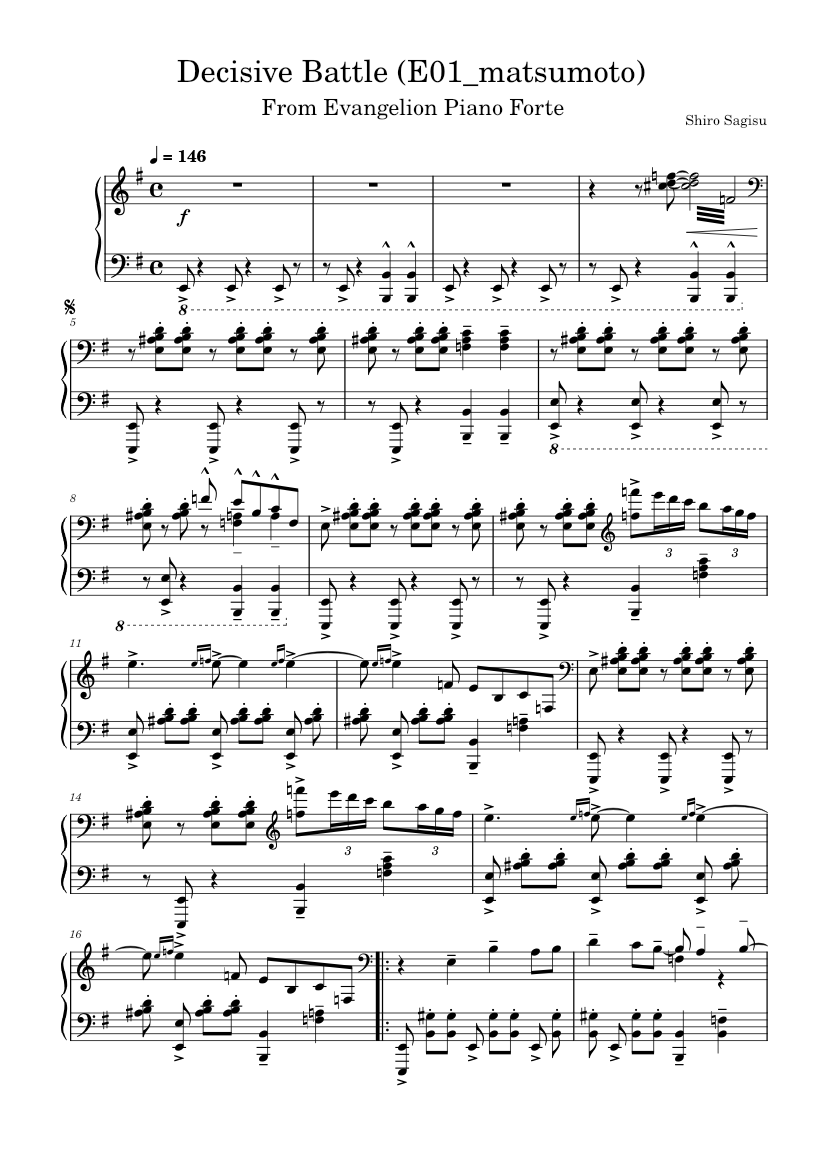 Decisive Battle – Shirō Sagisu Sheet music for Piano (Solo) | Musescore.com