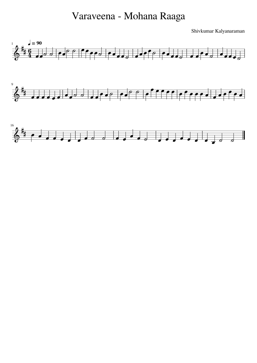 Geetham 6 - Varaveena – Shivkumar Kalyanaraman (Bb Clarinet) Sheet ...