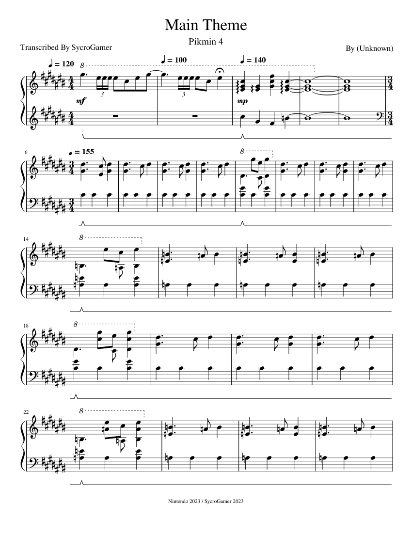 Main Theme - Pikmin 4 Sheet Music for Piano (Solo) | MuseScore.com