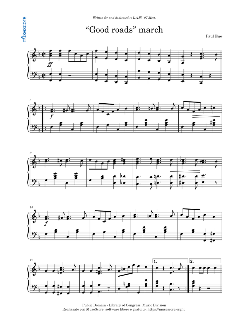 Good roads march – Eno, Paul Sheet music for Piano (Solo) | Musescore.com