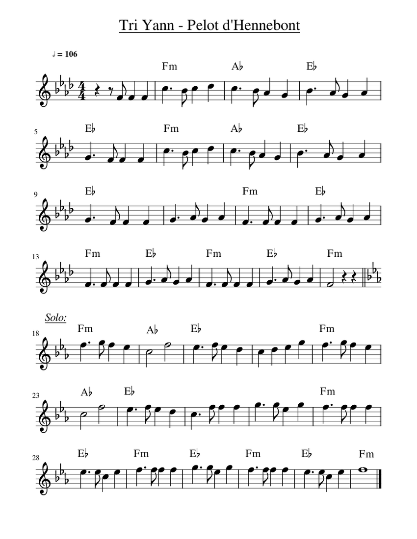Tri Yann - Pelot d'Hennebont Sheet music for Piano (Solo) Easy ...