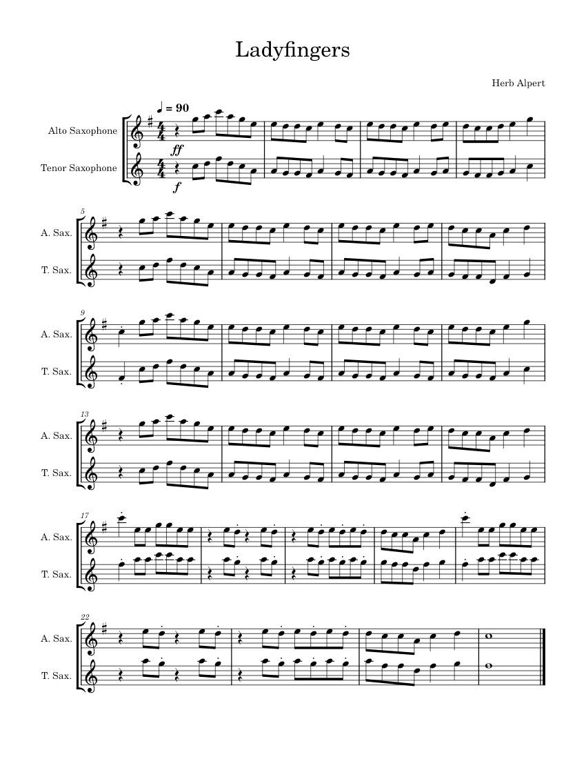 Ladyfingers – Herb Alpert Ladyfingers Sheet Music for Saxophone alto ...