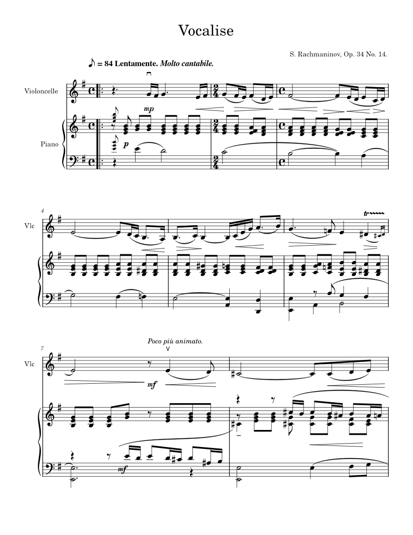 Vocalise (No.14 from Fourteen Songs, Op.34) – Sergei Rachmaninoff ...
