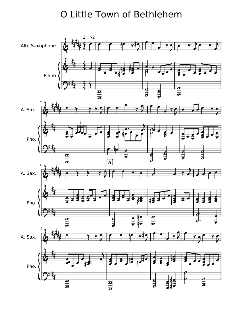 O Little Town of Bethlehem Sheet music for Piano, Saxophone alto (Solo ...