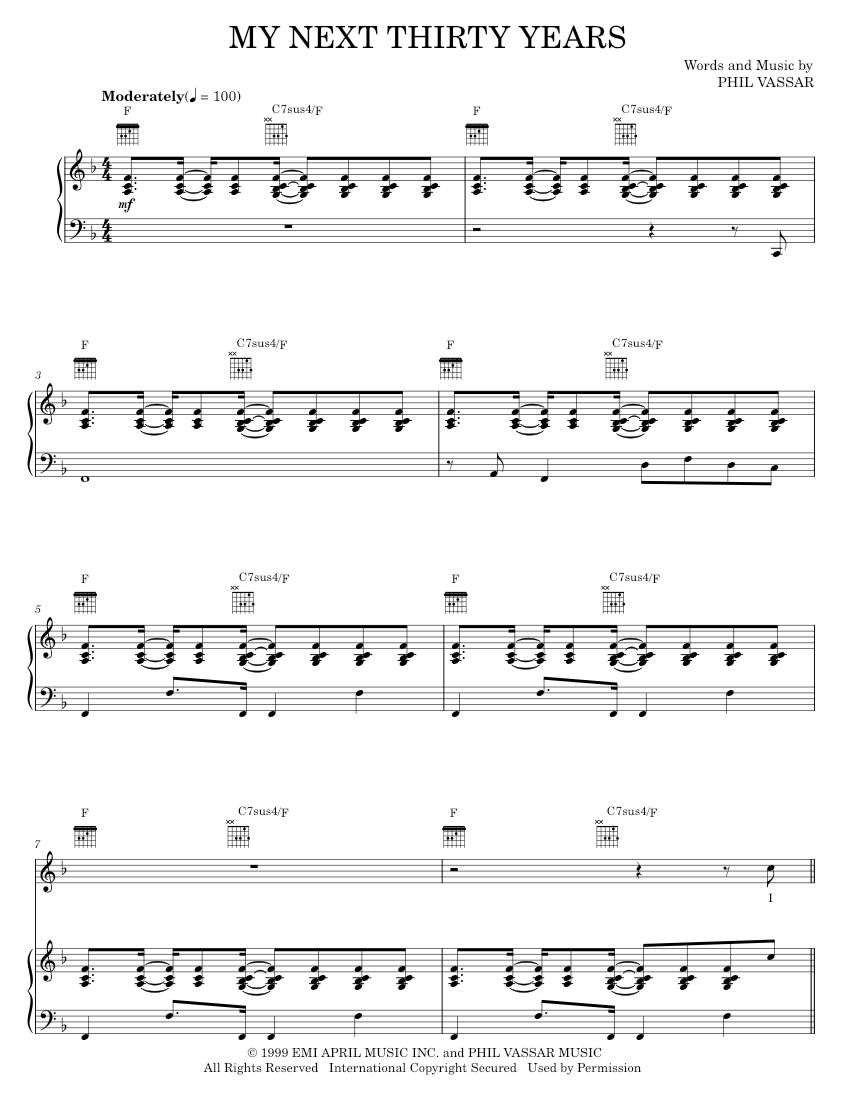 My Next Thirty Years Sheet music for Piano, Vocals: Music Notes