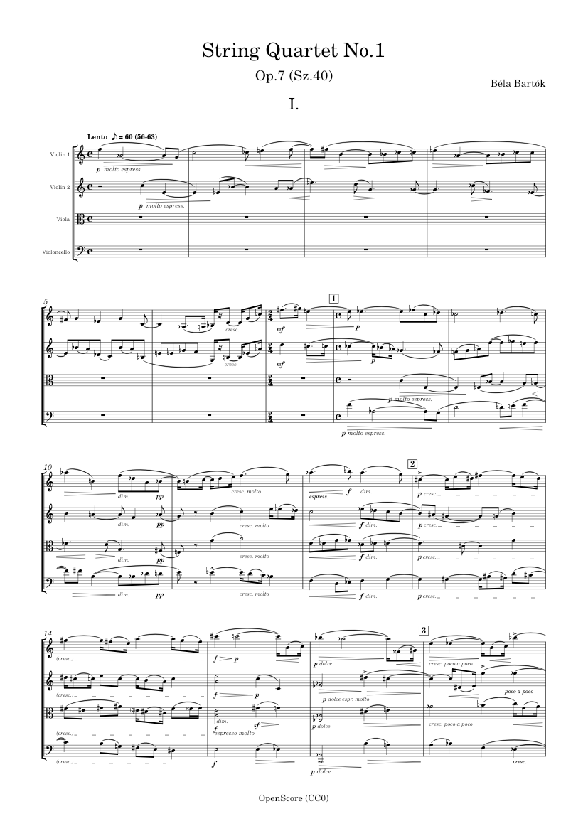 String Quartet No.1, Sz.40 – Béla Bartók Sheet Music for Violin, Viola, Cello (String Quartet ...