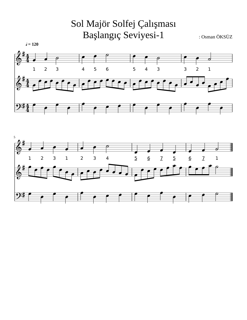 Sol Majör Solfej Çalışması Başlangıç Seviyesi-1 Sheet music for Piano ...