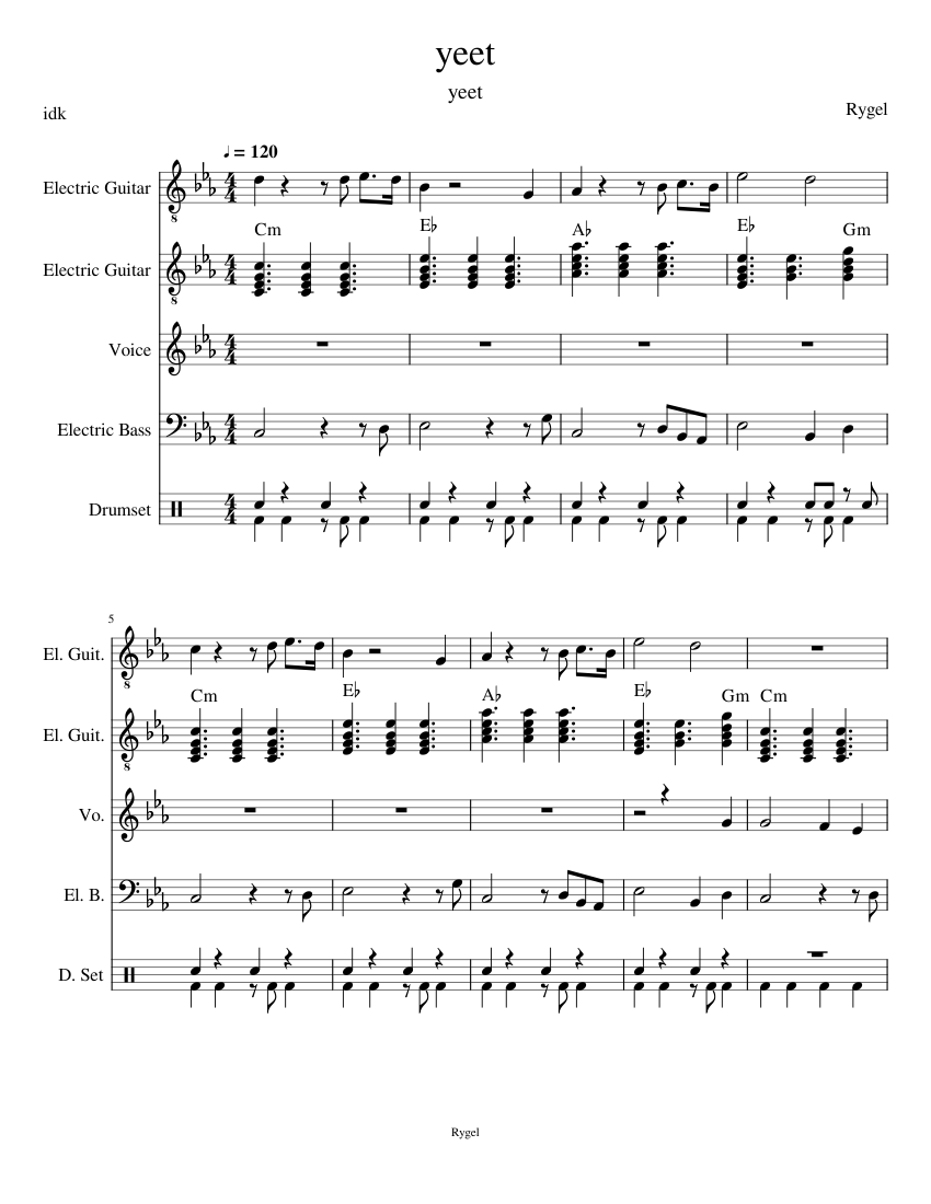 yeet Sheet music for Vocals, Guitar, Bass guitar, Drum group (Mixed ...