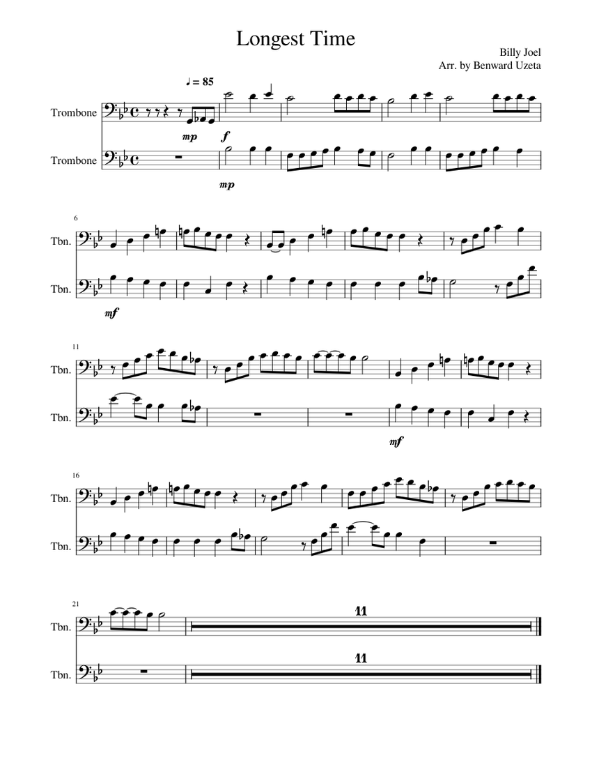 Longest Time Sheet music for Trombone (Brass Duet) | Musescore.com