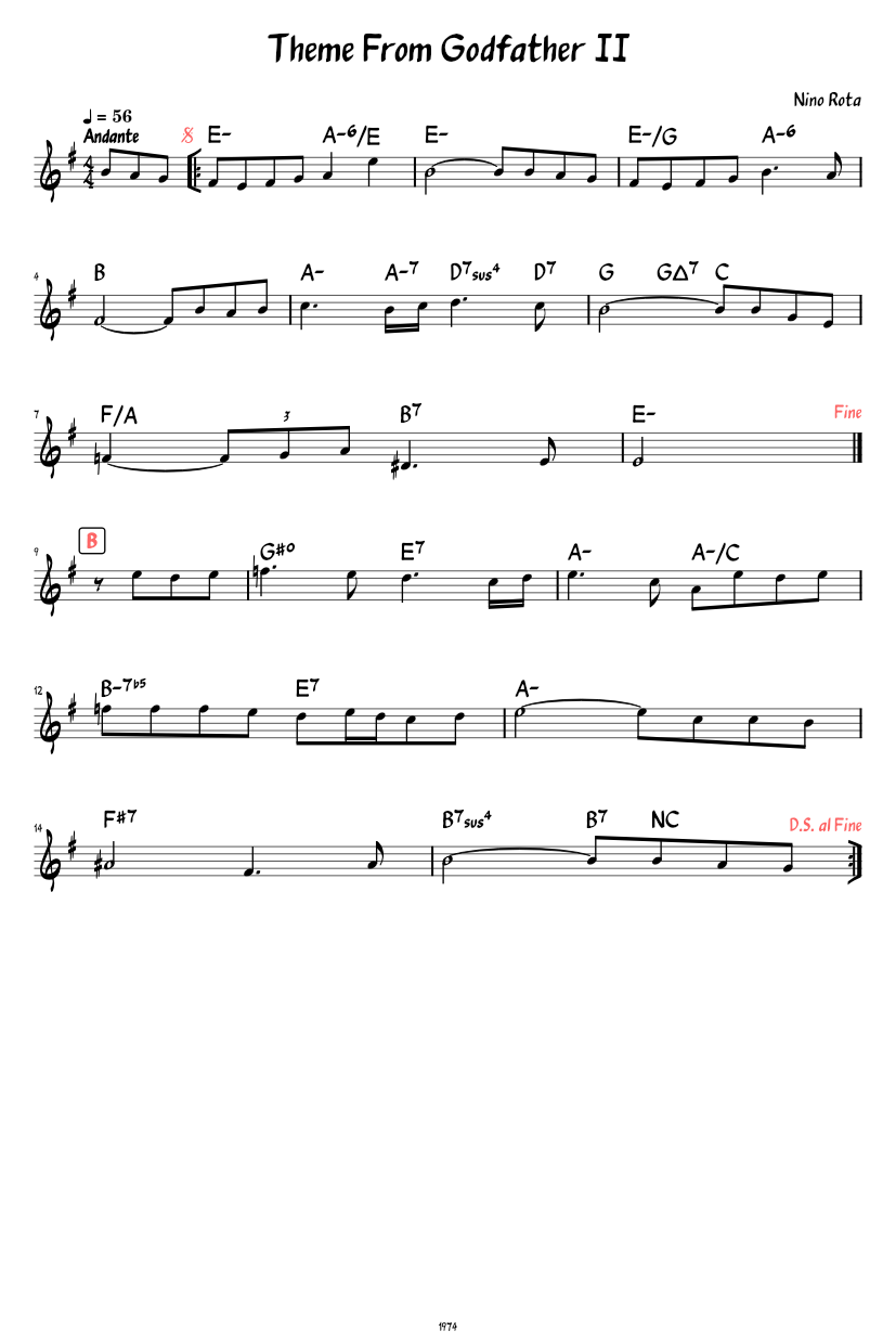 Theme From The Godfather II (Lead sheet ) Sheet music for Piano (Solo ...