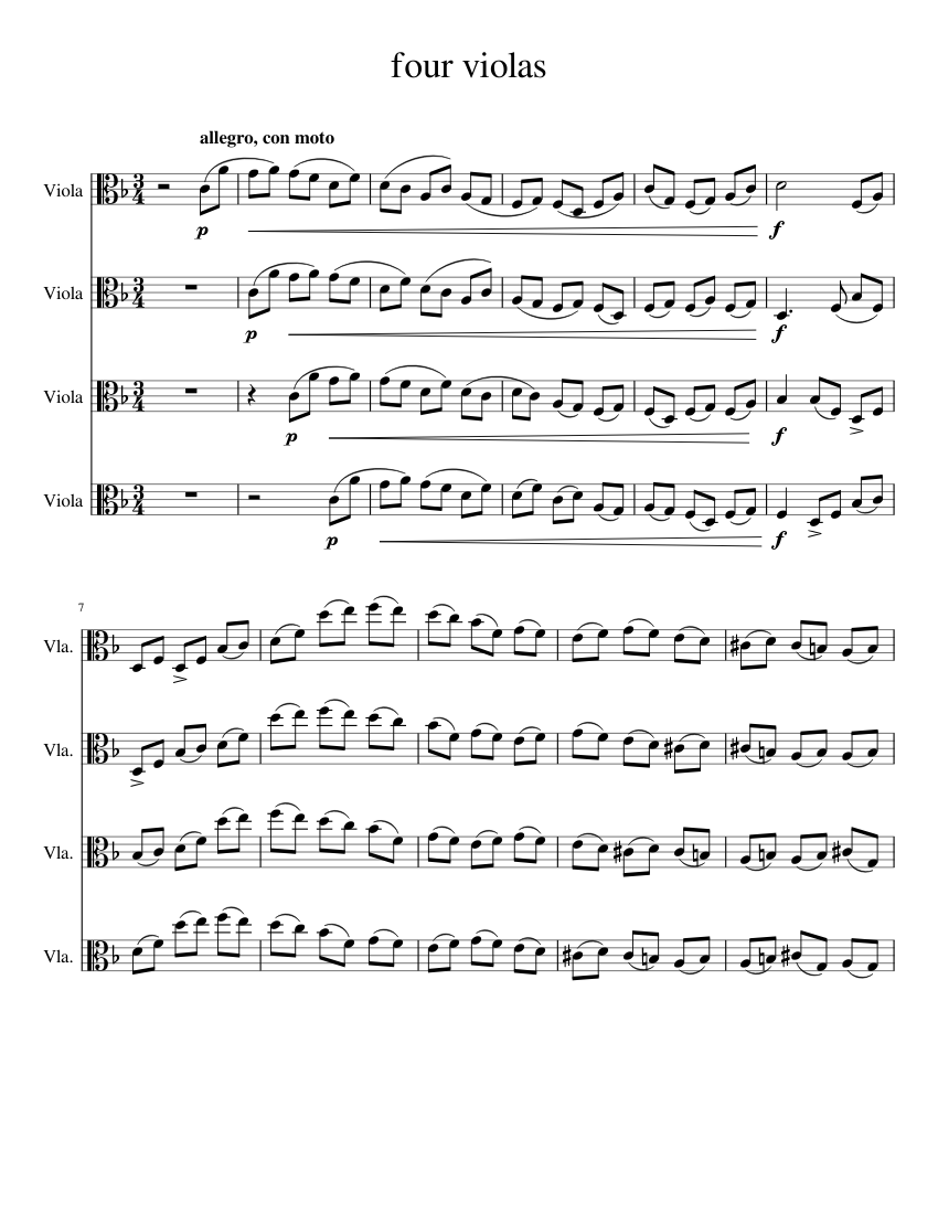 four violas Sheet music for Viola (Mixed Quartet) | Musescore.com