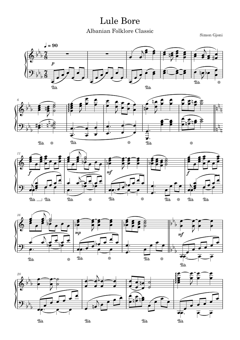 Lule bore – Kenge Shqip Lule Bore Sheet Music for Piano (Solo ...