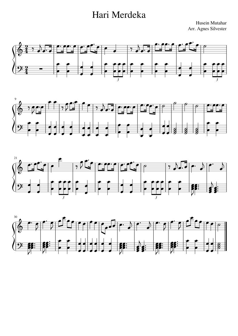 Hari Merdeka ciptaan Husein Mutahar Sheet Music for Piano (Solo) Easy ...