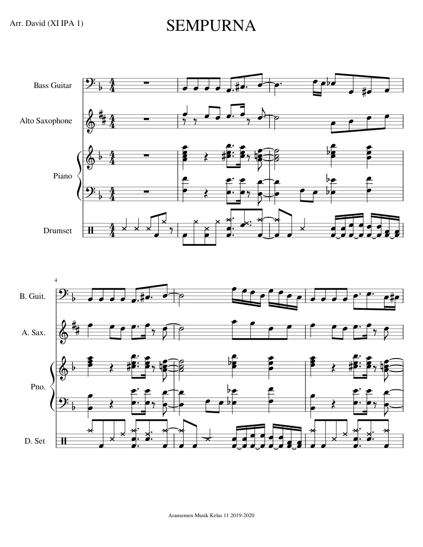 SEMPURNA[9324][10148] Sheet music for Piano, Drum Group, Saxophone ...