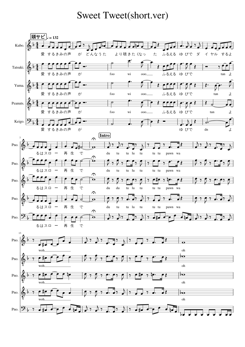Sweet Tweet(Official髭男dism) Sheet Music with Chords for Piano (A ...