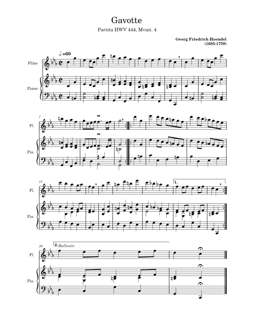 Gavotte Sheet music for Piano, Flute (Solo) | Musescore.com
