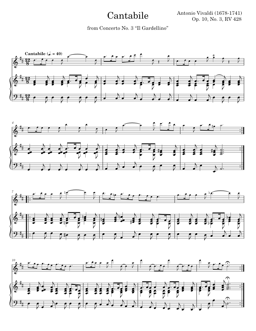 Cantabile da Il Cardellino - Antonio Vivaldi Sheet music for Piano ...
