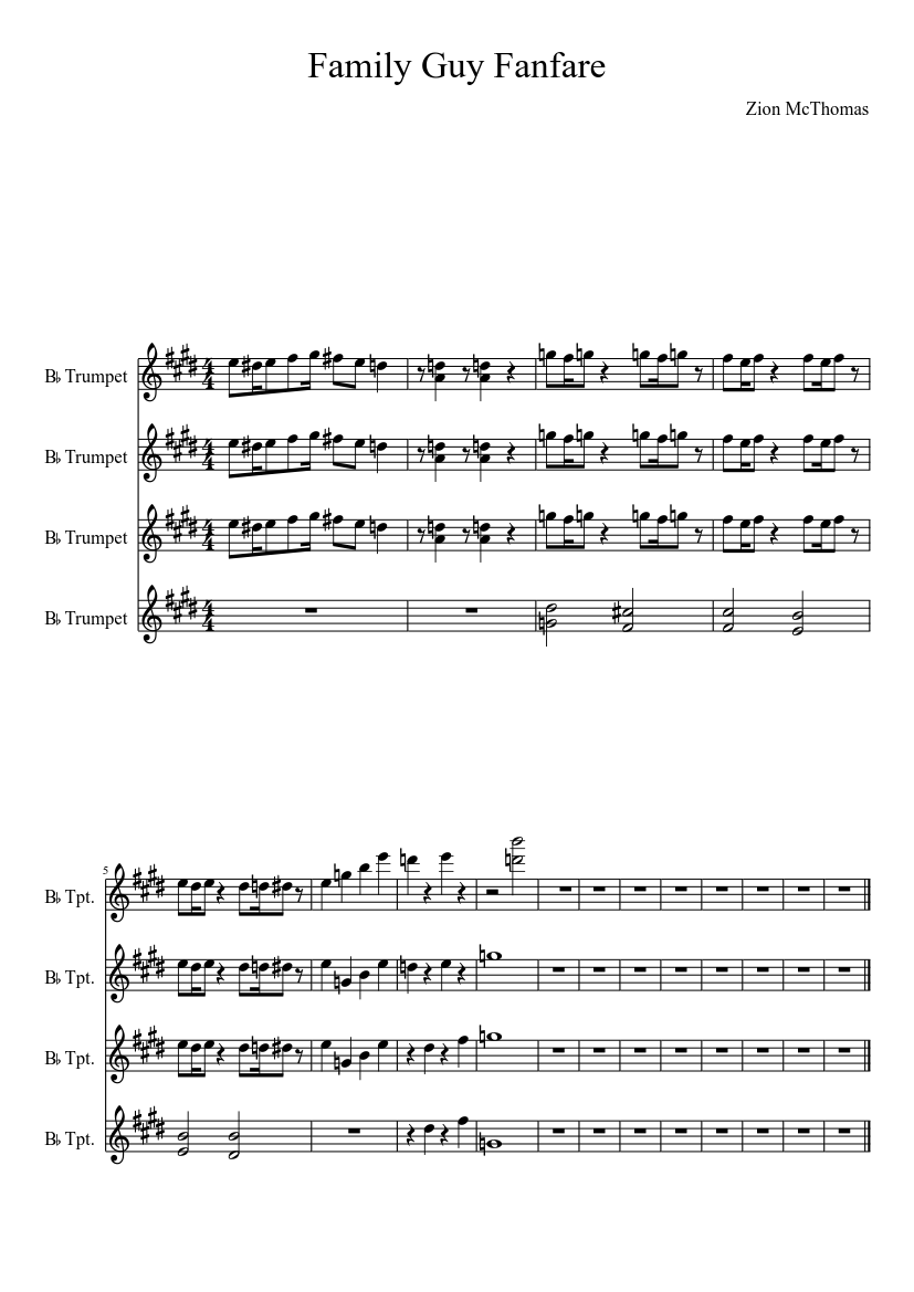 Family Guy Fanfare Sheet music for Trumpet (Mixed Quartet) | Musescore.com