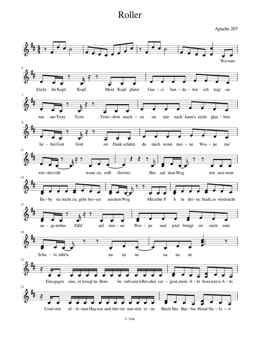 Roller - Apache Sheet music for Vocals (SATB) | Musescore.com