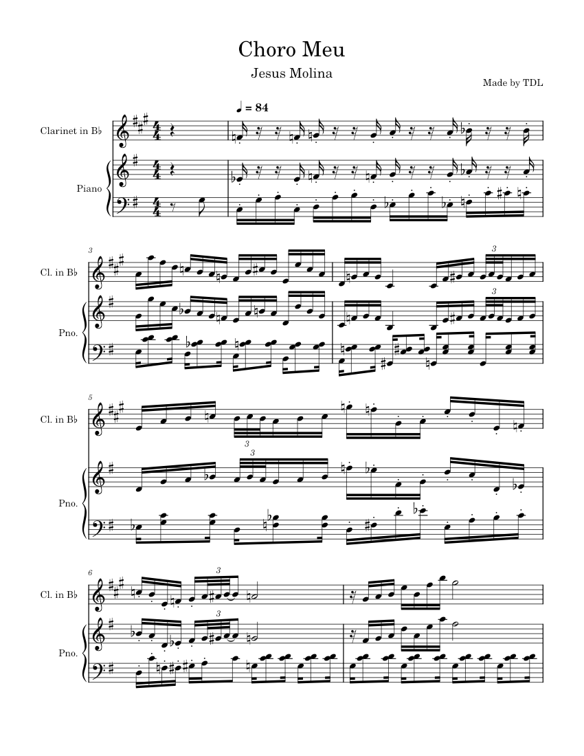 Choro Meu – jesus molina Sheet Music for Piano, Clarinet other (Solo ...