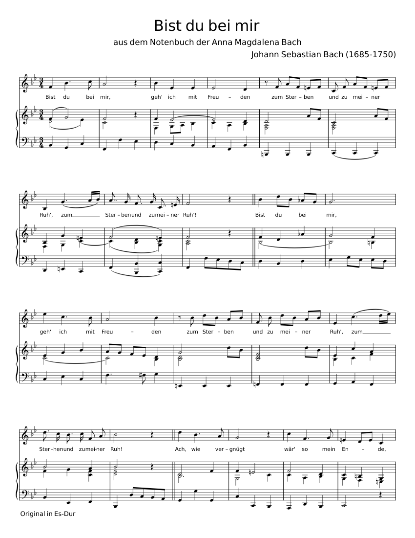Bist Du bei mir - Johann Sebastian Bach Sheet music for Piano, Synthesizer (Mixed Duet ...