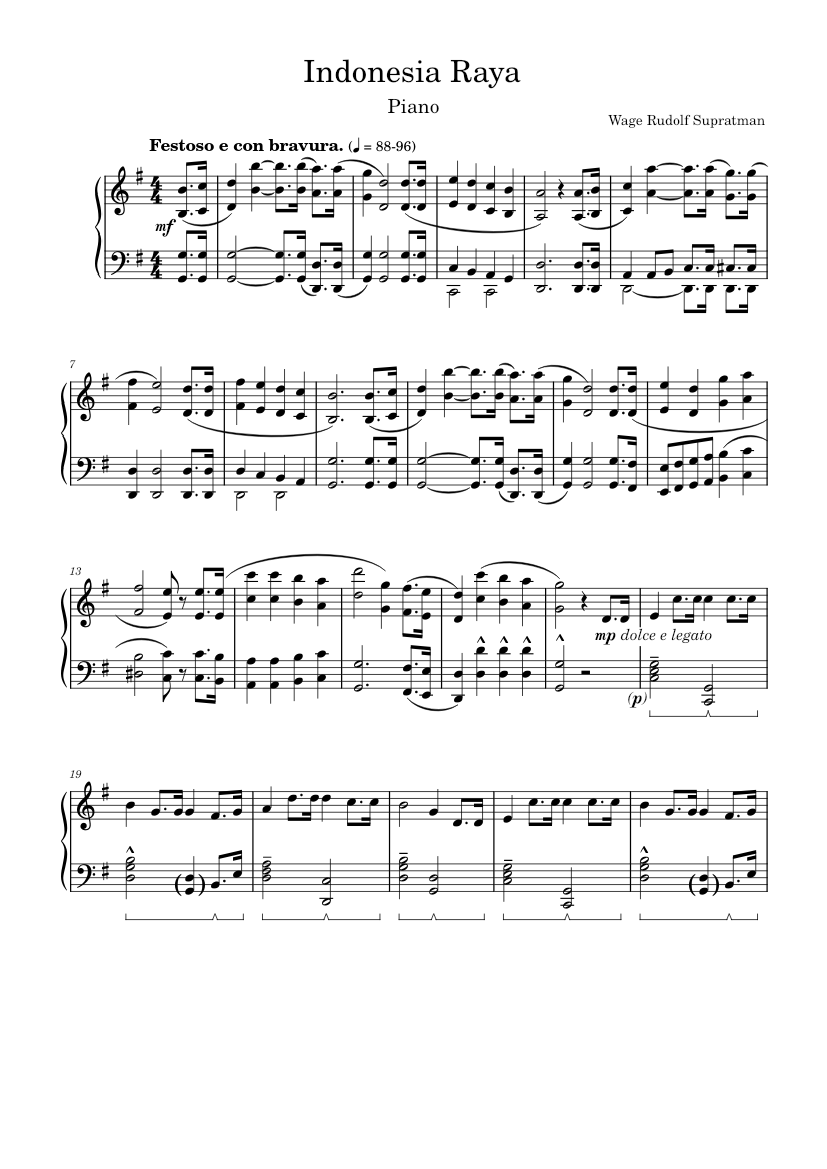 Indonesia raya – Misc Traditional Indonesia Raya Sheet Music for Piano ...