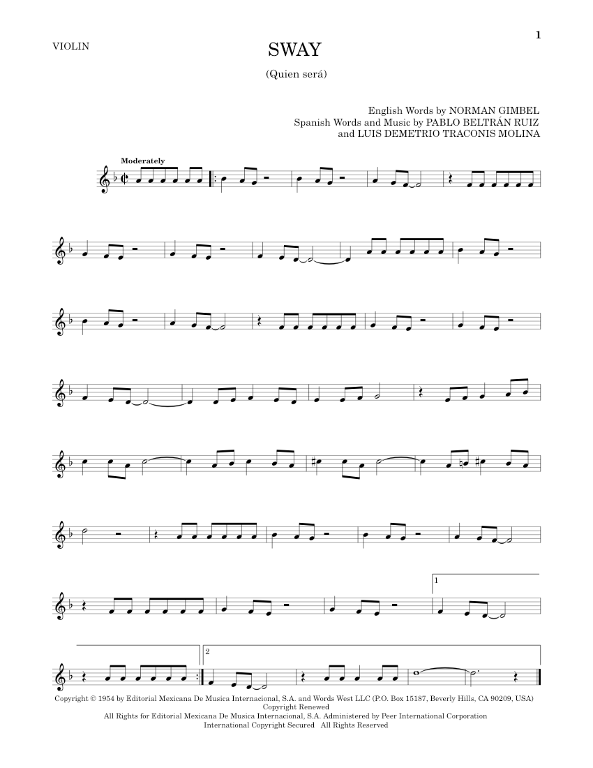 Play Official version of Sway sheet music by Dean Martin for Violin ...