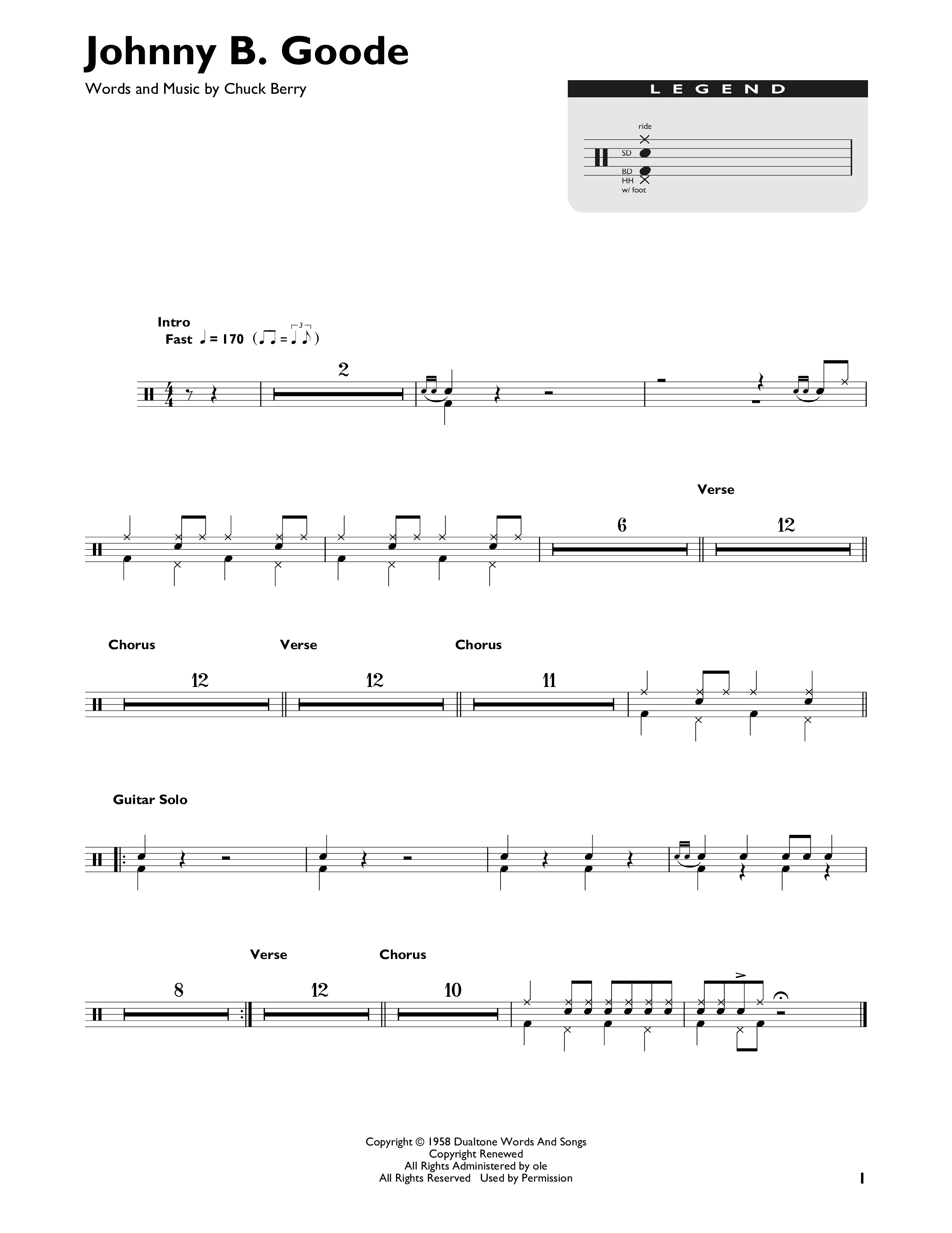 Play Official version of Johnny B. Goode Sheet Music by Chuck Berry for ...