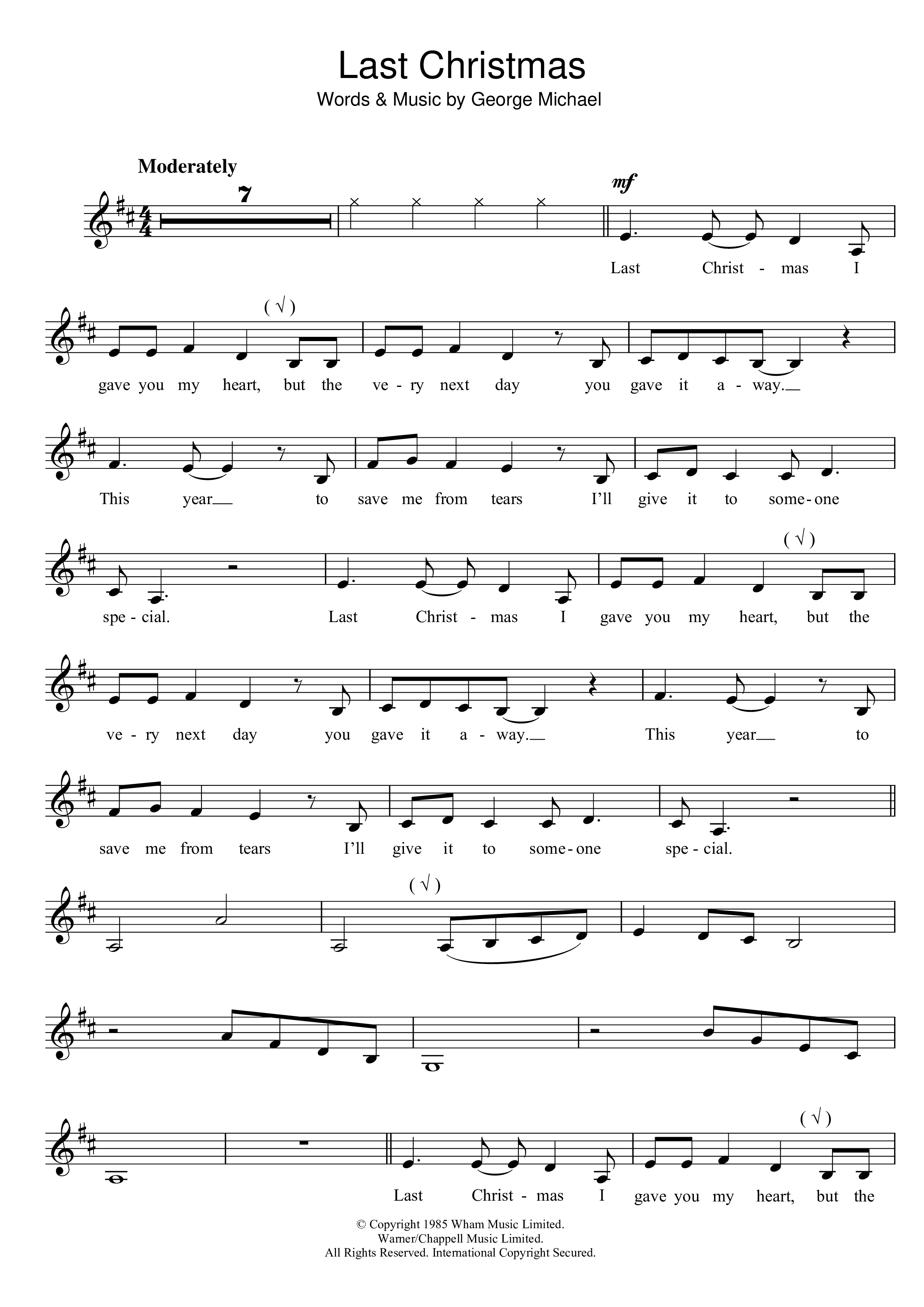 Play Official version of Last christmas Sheet Music by Wham! for ...