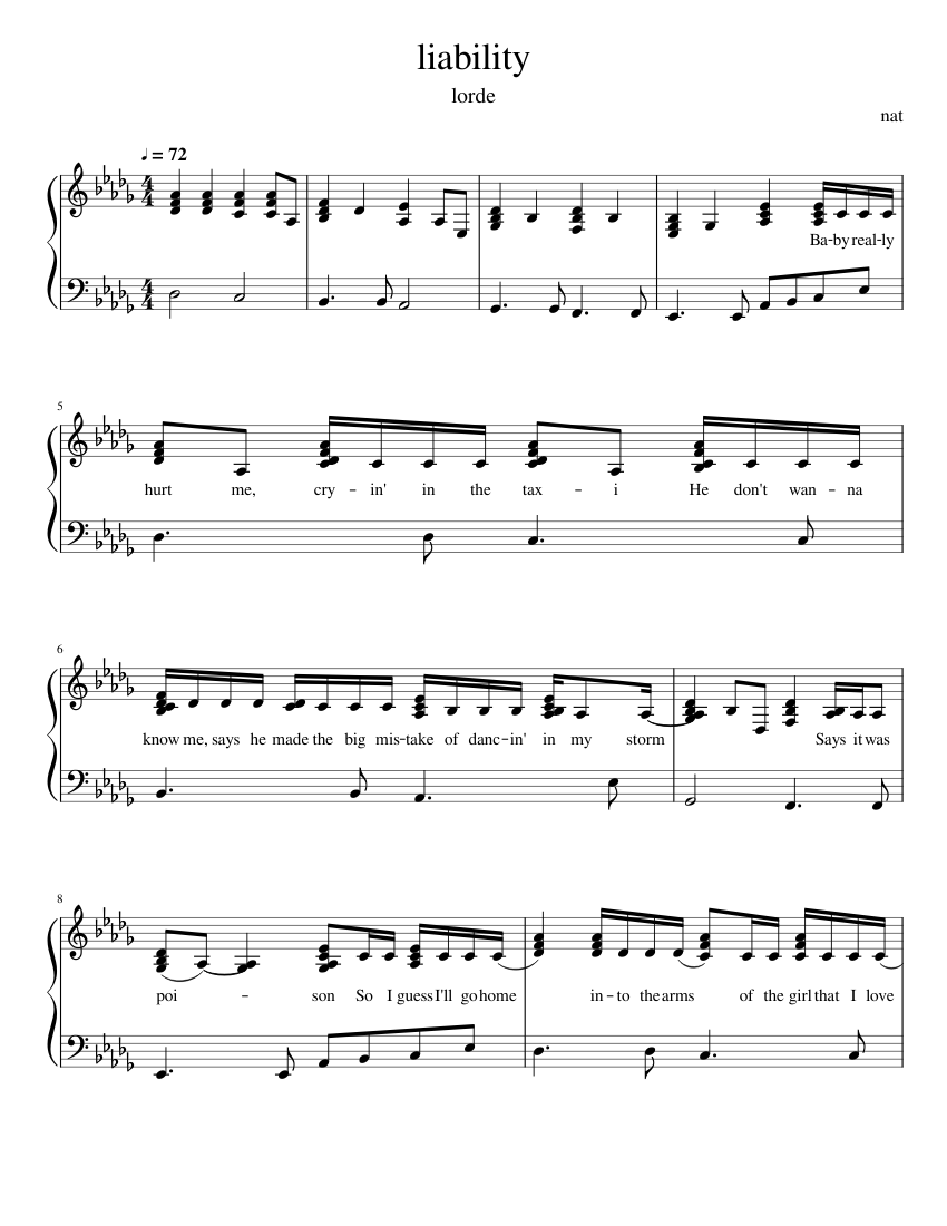 liability - lorde Sheet music for Piano (Solo) | Musescore.com