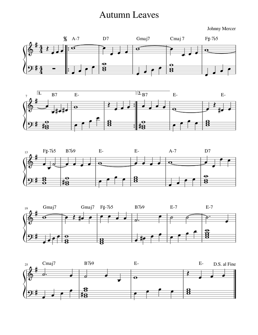 Autumn Leaves Piano Version 2 Sheet music for Piano (Solo) Easy ...