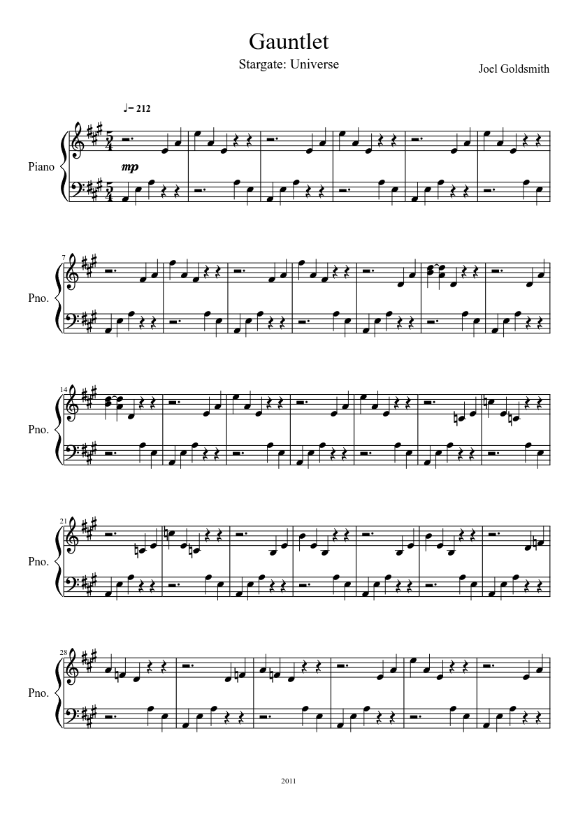 Stargate: Universe - Gauntlet Sheet Music for Piano (Solo) Easy ...