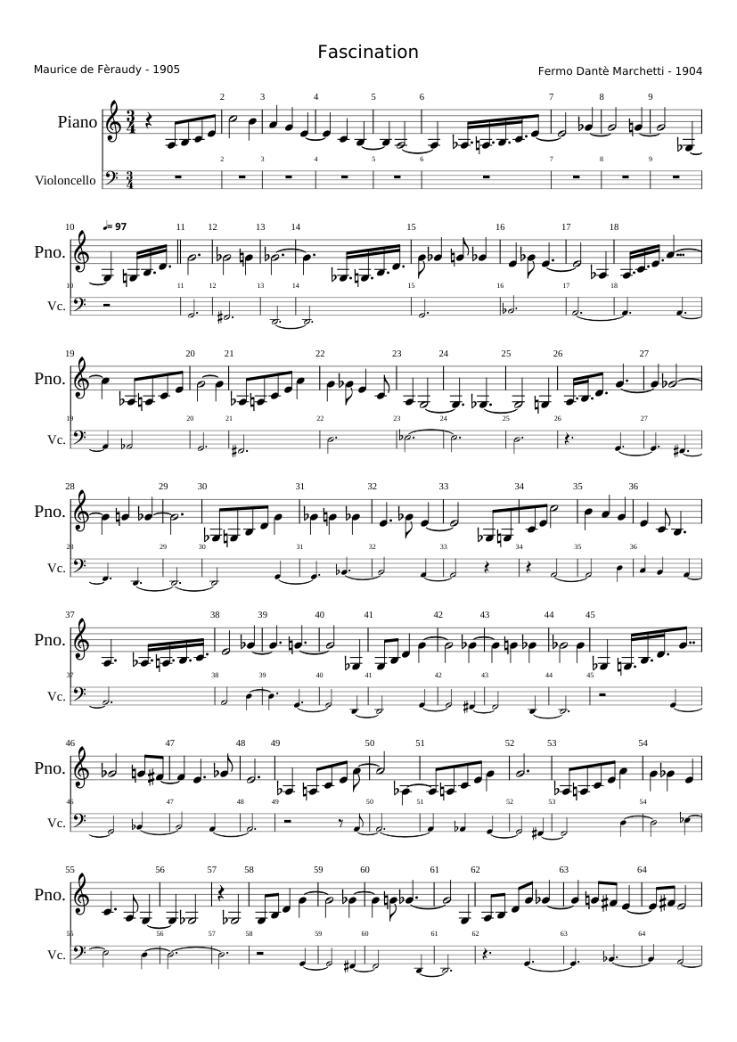 Fascinação Piano / Cello (Fascination) Sheet music for Piano, Cello ...