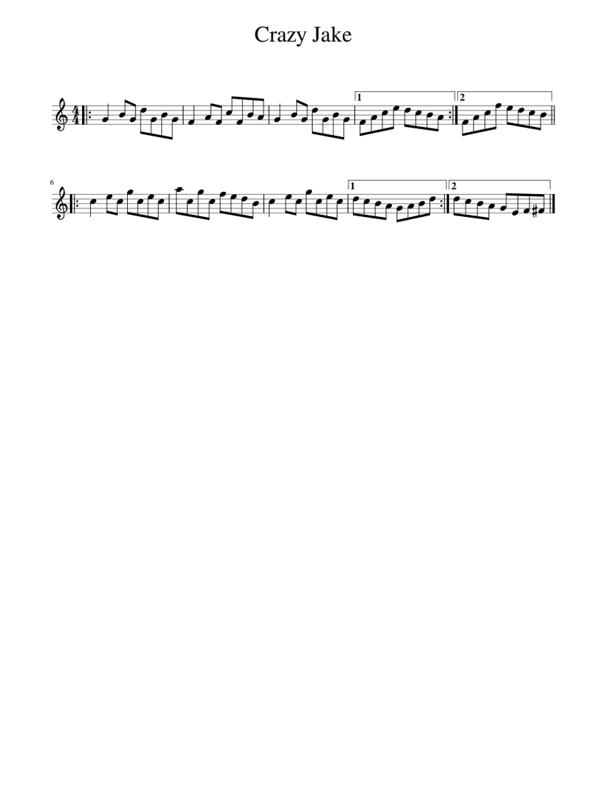 Crazy Jake Sheet music for Piano (Solo) Easy | Musescore.com