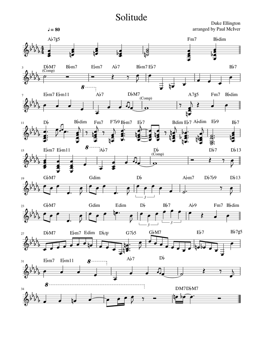 Solitude (Duke Ellington) Sheet music for Piano (Solo) | Musescore.com