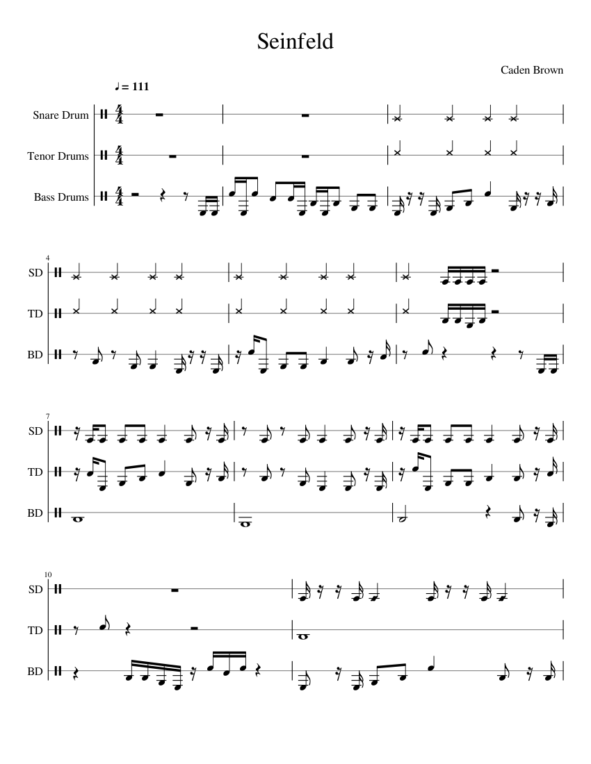 Seinfeld Sheet music for Snare drum, Tenor drum, Bass drum (Percussion ...