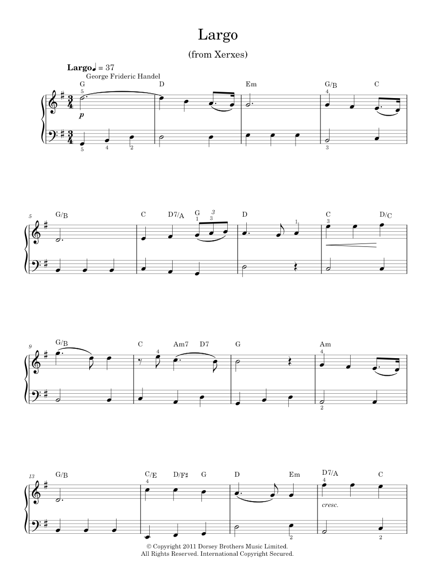 Play Official version of Largo from 'Xerxes' Sheet Music by Georg ...