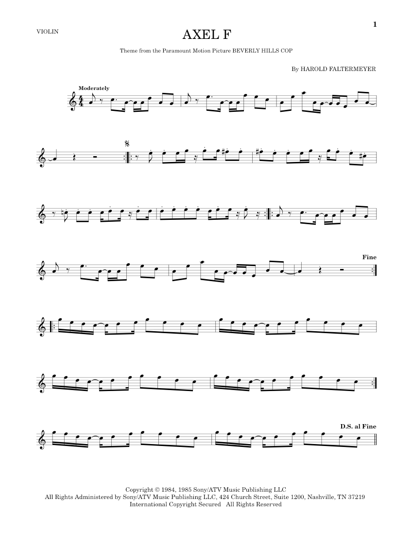 Play Official version of Axel F sheet music by Harold Faltermeyer ...