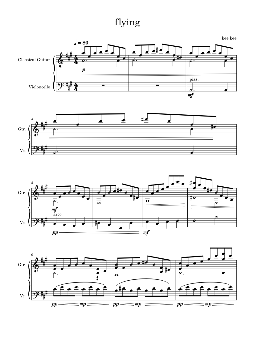 flying Sheet music for Cello, Harp (Mixed Duet) | Musescore.com