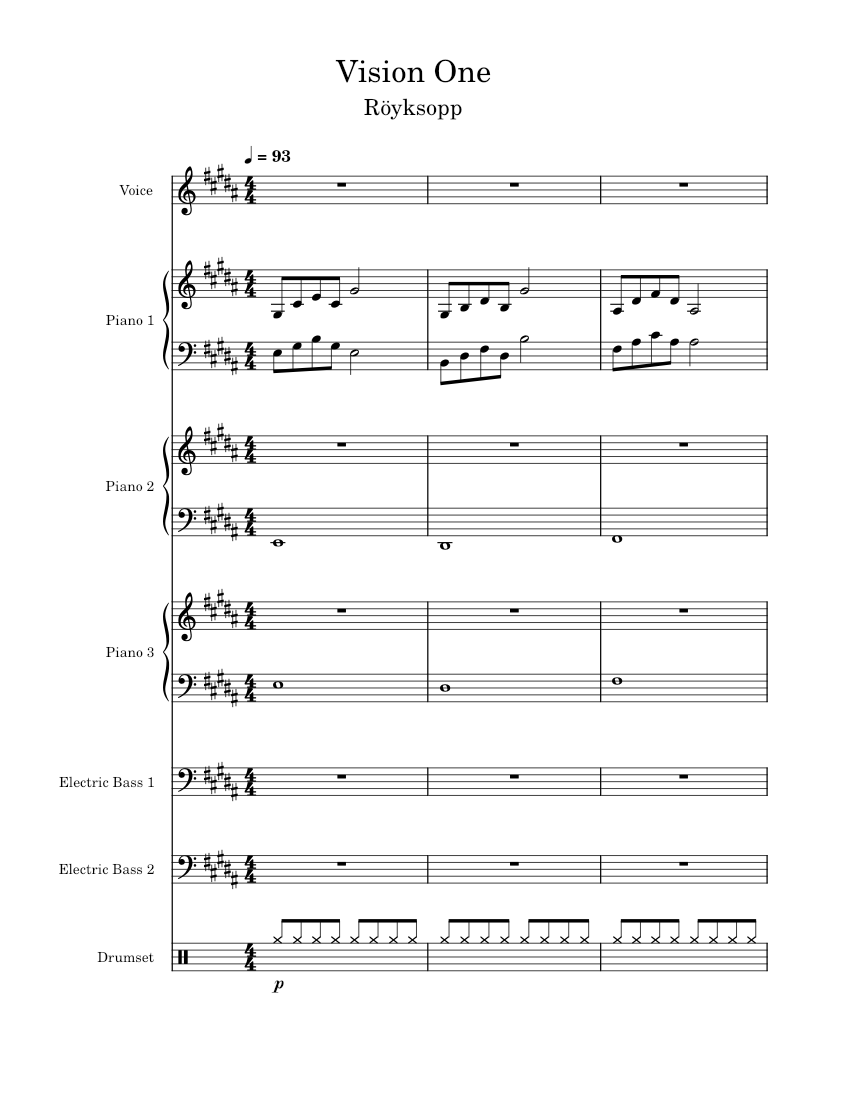 Vision One – Röyksopp Sheet music for Piano, Vocals, Bass guitar, Drum ...
