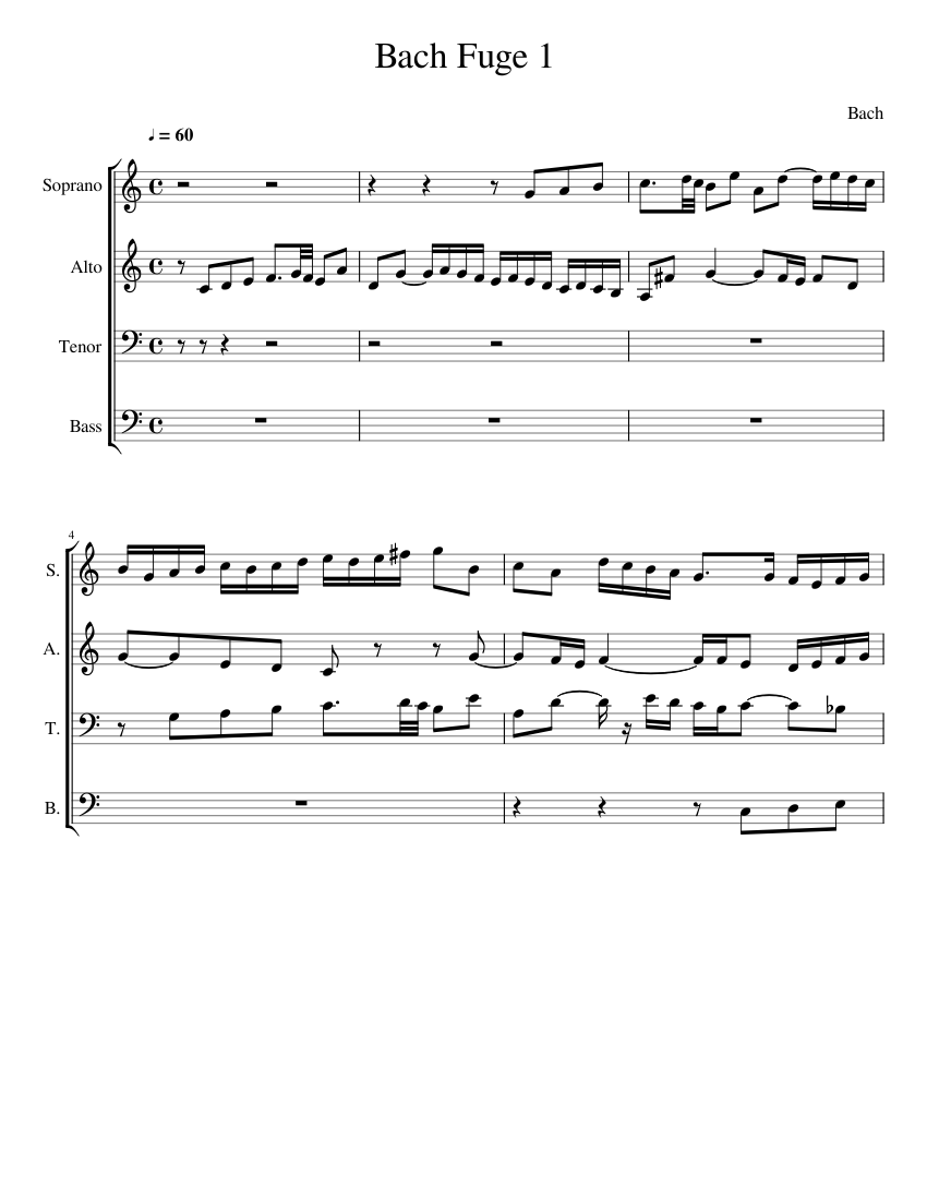 Bach_Fuge_1 Sheet music for Soprano, Alto, Tenor, Bass voice (Choral ...