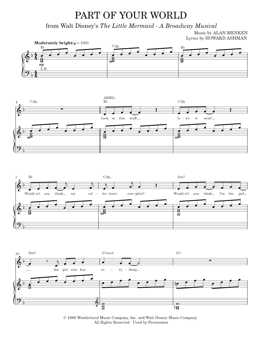 Play Official version of Part of Your World sheet music by Alan Menken ...