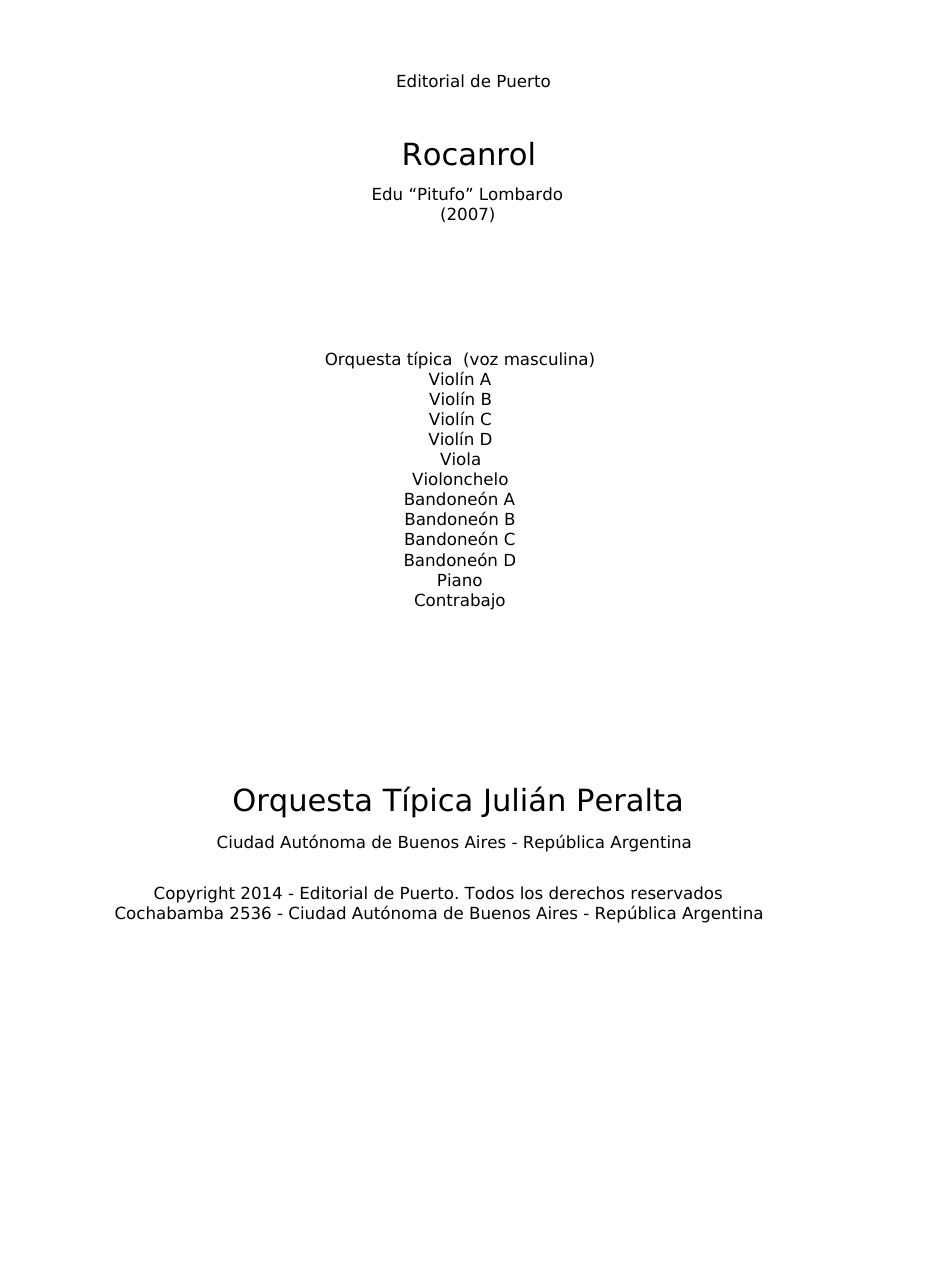 Rocanrol - Edu Lombardo Sheet music for Piano, Vocals, Bandoneon ...