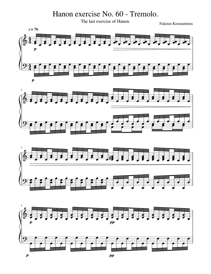 Hanon exercise No 60 - Tremolo Sheet music for Piano (Solo) | Musescore.com