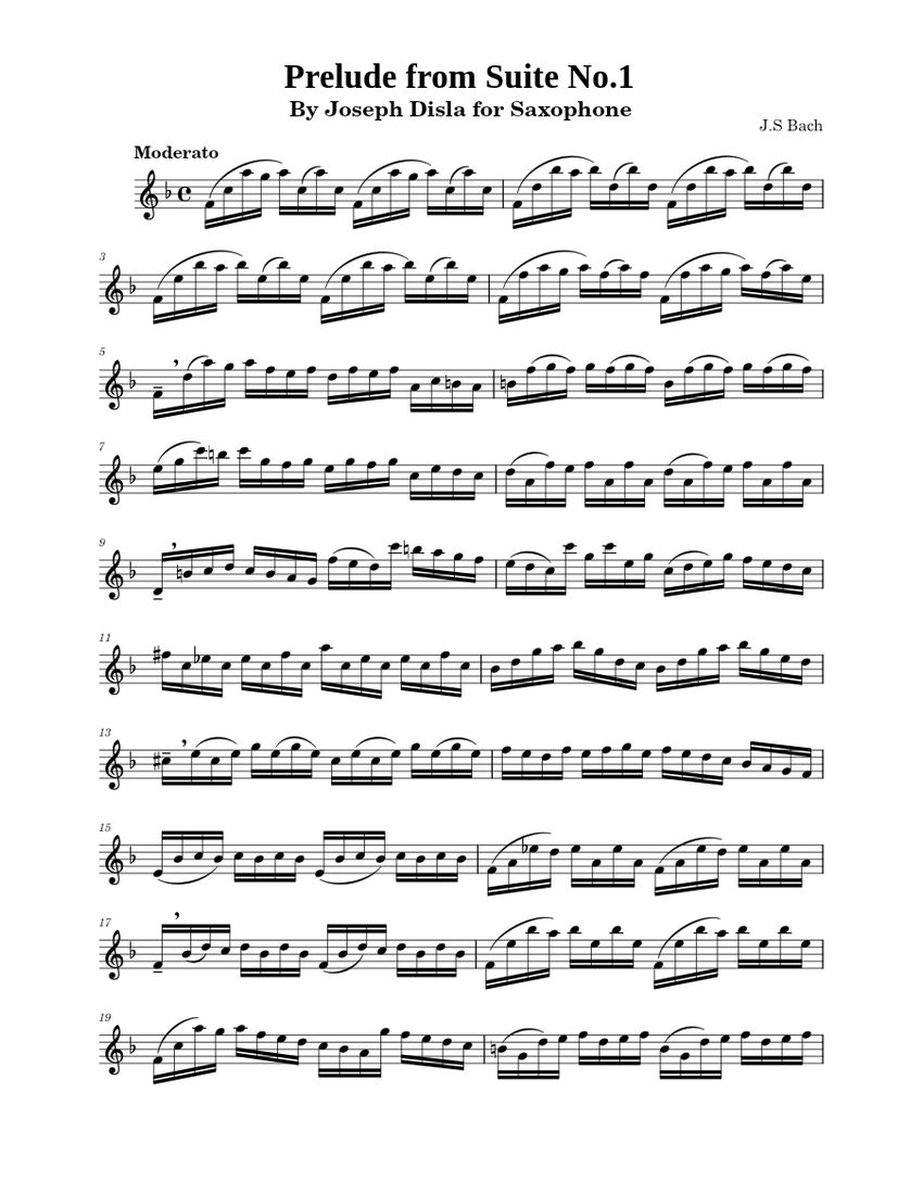 Prelude from Suite No. 1 – J.S Bach Prelude from Suite No.1 Sheet music ...