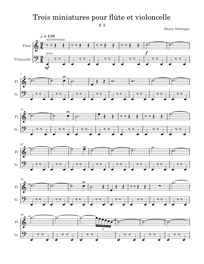 Trois miniatures pour flûte et violoncelle #3 – hschling Sheet music for Flute, Cello (Mixed ...
