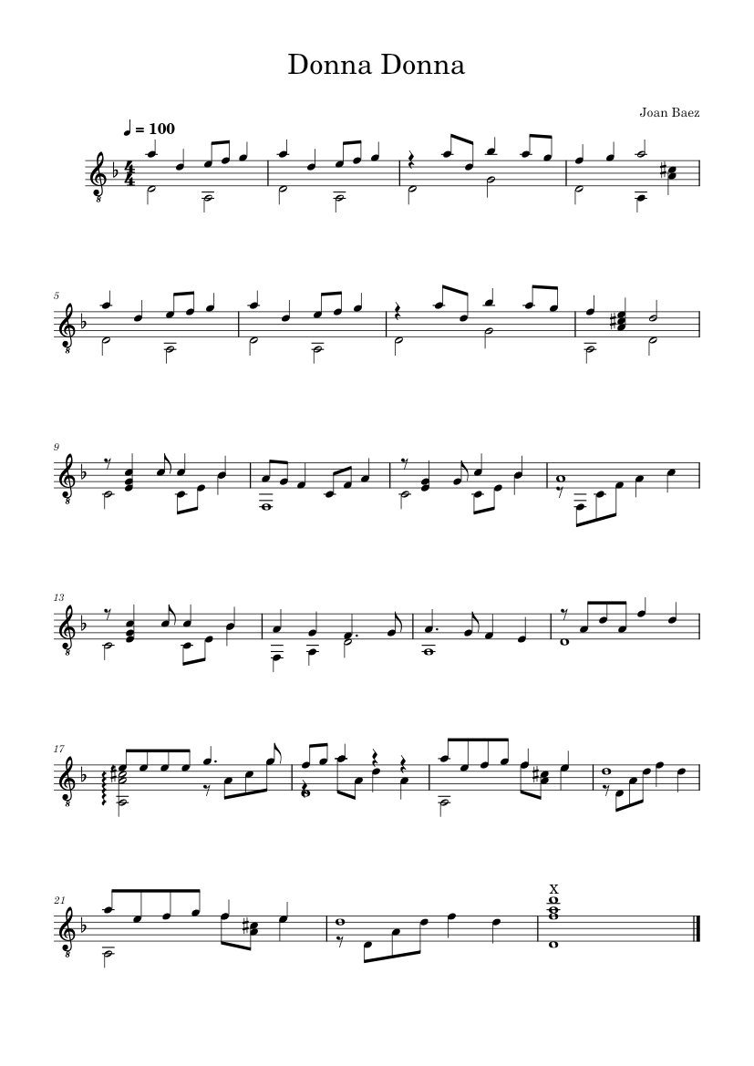 Donna Donna – Joan Baez Sheet Music for Guitar (Solo) | MuseScore.com